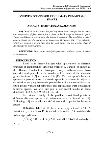 Pdf On Fixed Points For Reich Maps In B Metric Spaces