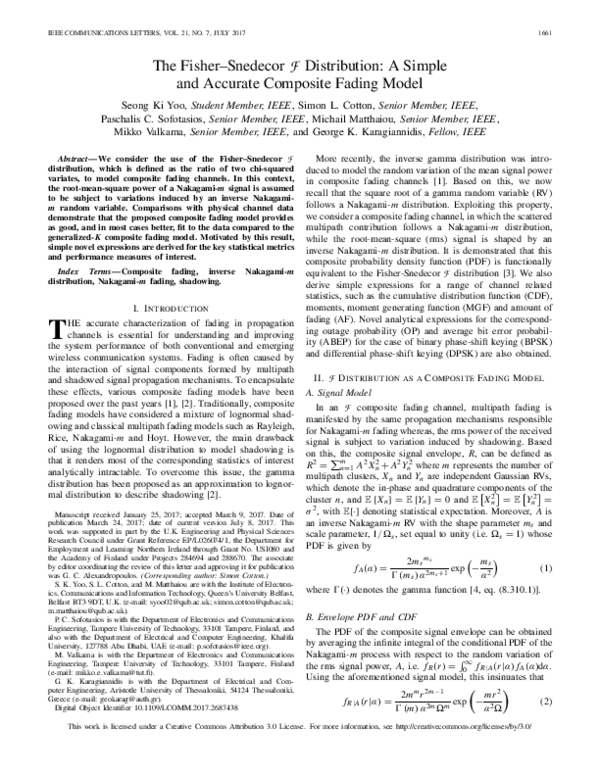 (PDF) The Fisher–Snedecor $\mathcal {F}$ Distribution: A Simple and ...