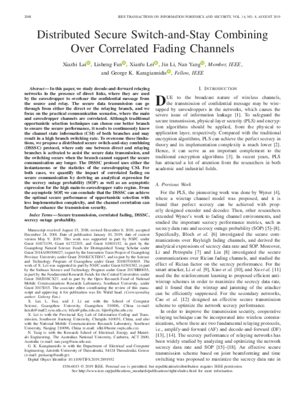 (PDF) Distributed Secure Switch-and-Stay Combining Over Correlated ...