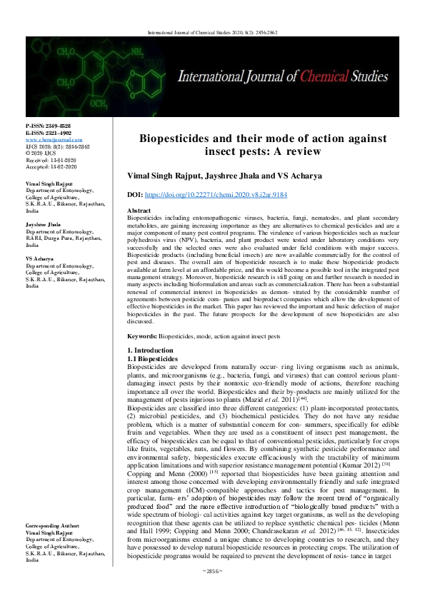 Pdf Biopesticides And Their Mode Of Action Against Insect Pests A Review