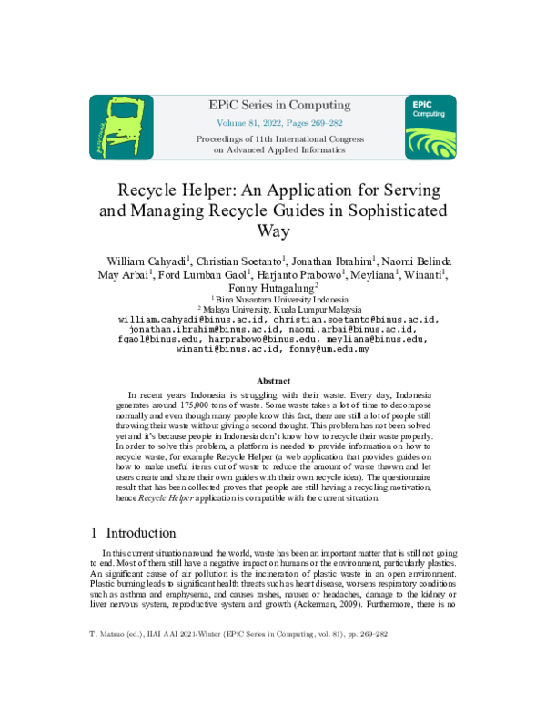 (PDF) Recycle Helper: An Application for Serving and Managing Recycle Guides in Sophisticated Way