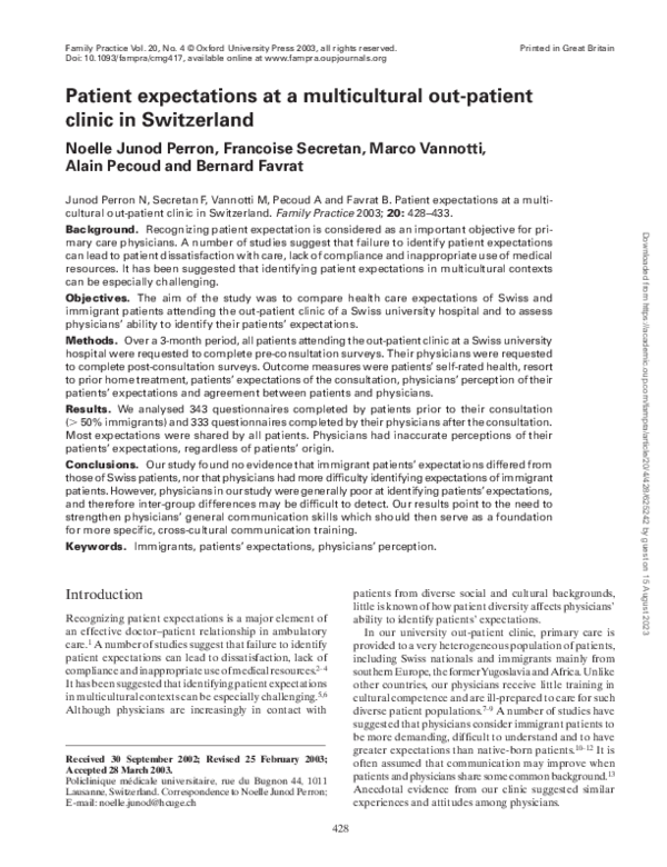 (PDF) Patient expectations at a multicultural out-patient clinic in ...