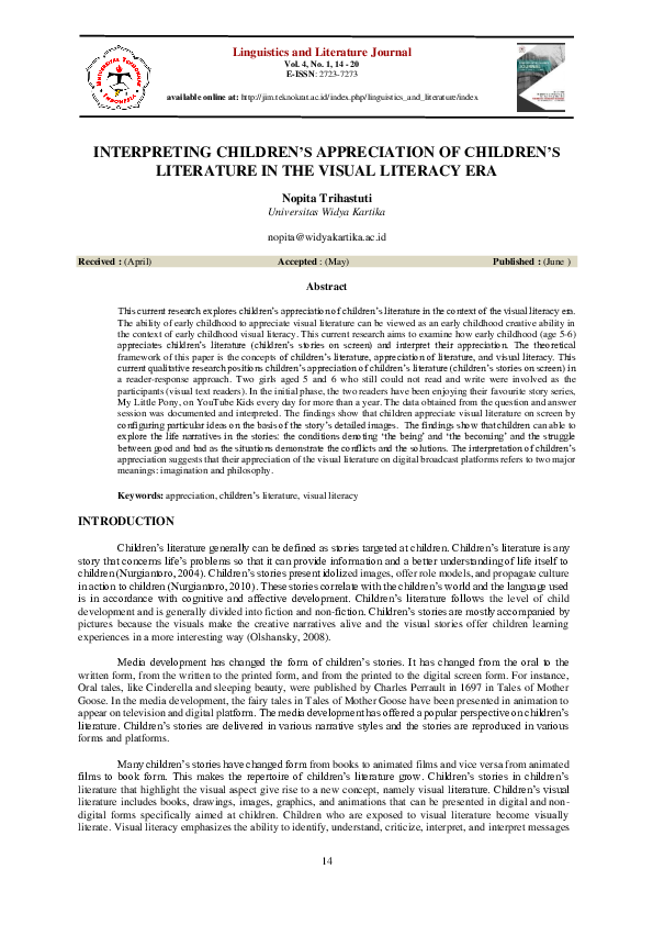 (PDF) INTERPRETING CHILDREN'S APPRECIATION OF CHILDREN'S LITERATURE IN ...