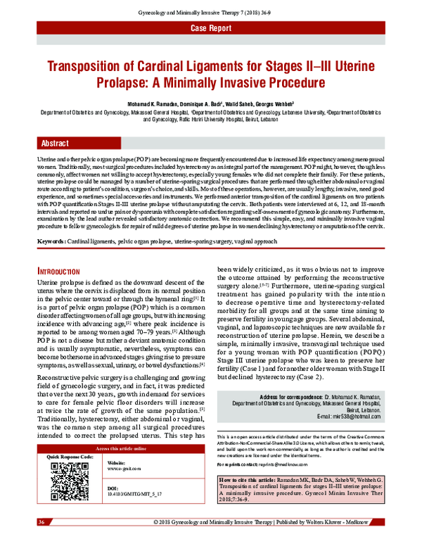 (PDF) Transposition of cardinal ligaments for stages II–III uterine ...