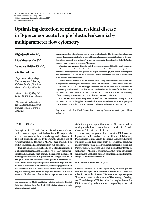 (PDF) Optimizing detection of minimal residual disease in B-precursor acute lymphoblastic ...