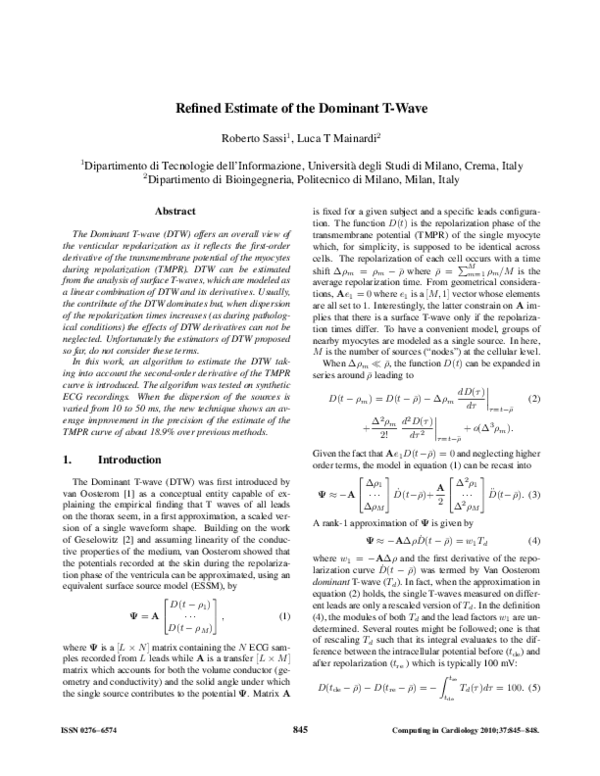 (PDF) Dominant T-Wave Estimation and Analysis