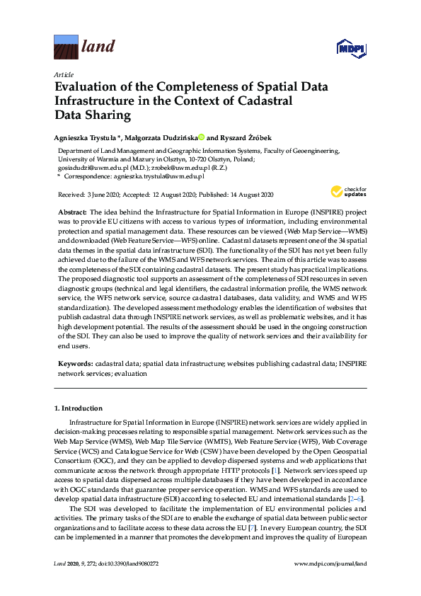 (PDF) Evaluation of the Completeness of Spatial Data Infrastructure in the Context of Cadastral ...