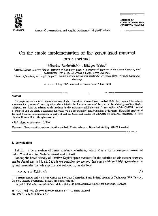 (PDF) On the stable implementation of the generalized minimal error method