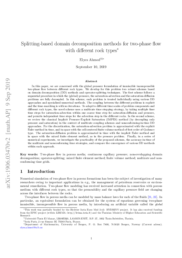 Pdf Splitting Based Domain Decomposition Methods For Two Phase Flow With Different Rock Types