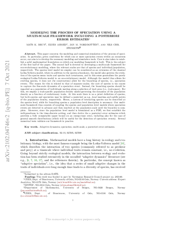 Pdf Modeling The Process Of Speciation Using A Multiscale Framework