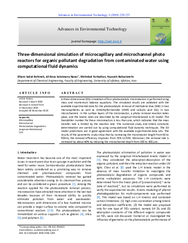 (PDF) Three-dimensional simulation of microcapillary and microchannel photo reactors for organic ...