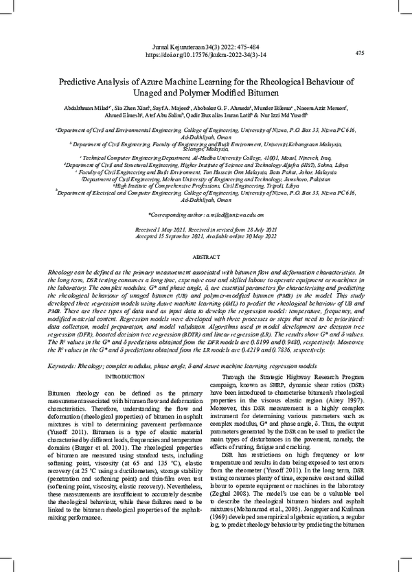 (PDF) Predictive Analysis of Azure Machine Learning for the Rheological Behaviour of Unaged and ...