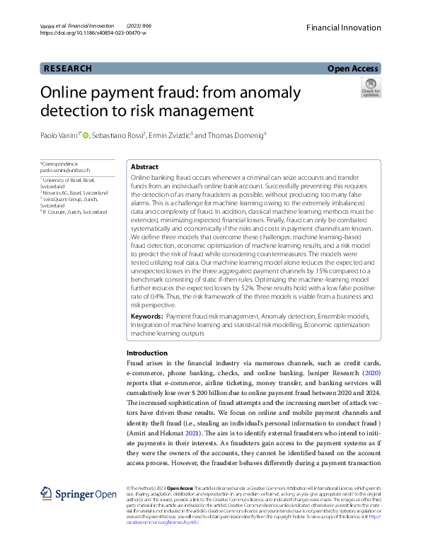 (PDF) Online payment fraud: from anomaly detection to risk management ...
