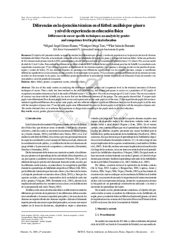 (PDF) Diferencias en la ejecución técnicas en el fútbol: análisis por ...