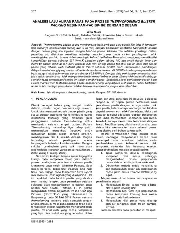 (PDF) Analisis Laju Aliran Panas Pada Proses Thermoforming Blister Packing Mesin Pam-Pac BP-102 ...