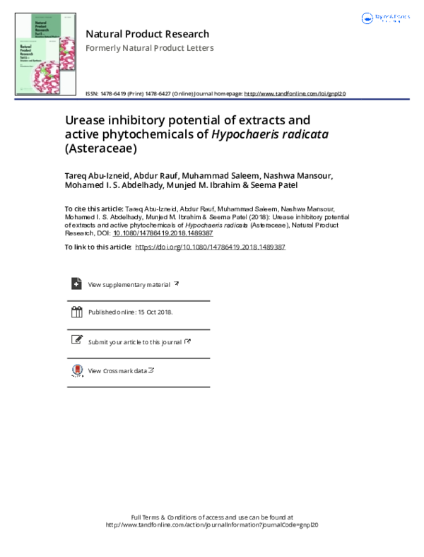 (PDF) Urease inhibitory potential of extracts and active phytochemicals ...