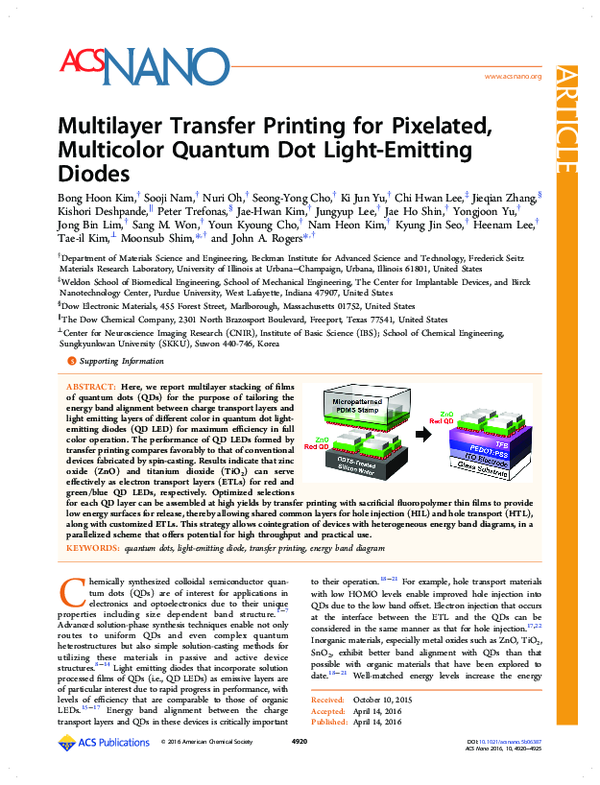 (PDF) Multilayer Transfer Printing for Pixelated, Multi-Color Quantum ...