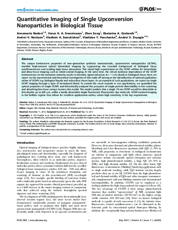 Pdf Quantitative Imaging Of Single Upconversion Nanoparticles In