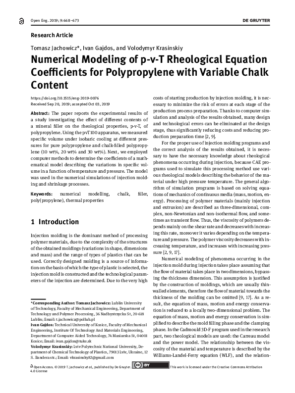 (PDF) Numerical Modeling of p-v-T Rheological Equation Coefficients for ...