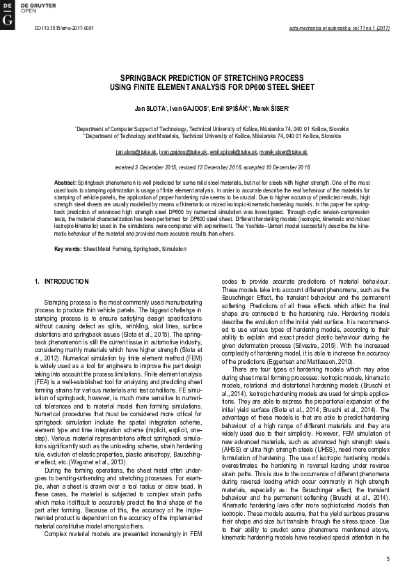 Pdf Springback Prediction Of Stretching Process Using Finite Element