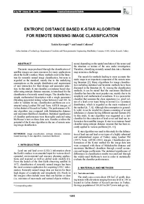 (PDF) ENTROPIC DISTANCE BASED K-STAR ALGORITHM FOR REMOTE SENSING IMAGE CLASSIFICATION