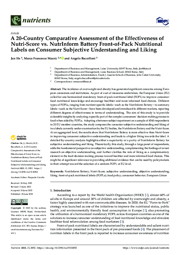 (PDF) A 20-Country Comparative Assessment of the Effectiveness of Nutri ...