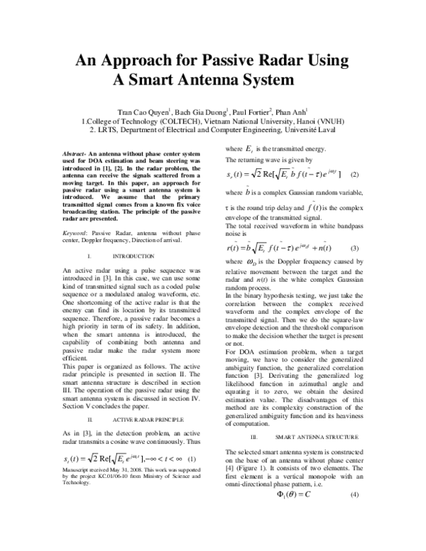 (PDF) An approach for passive radar using a smart antenna system