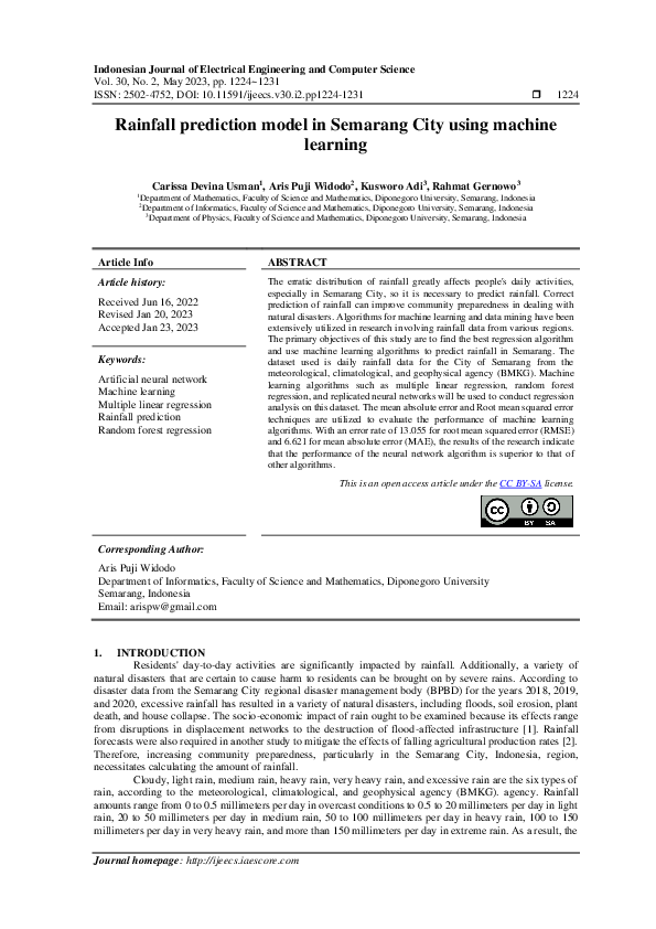 Pdf Rainfall Prediction Model In Semarang City Using Machine Learning 2956