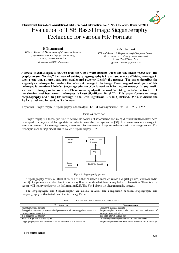 (PDF) Evaluation of LSB Based Image Steganography Technique for various File Formats