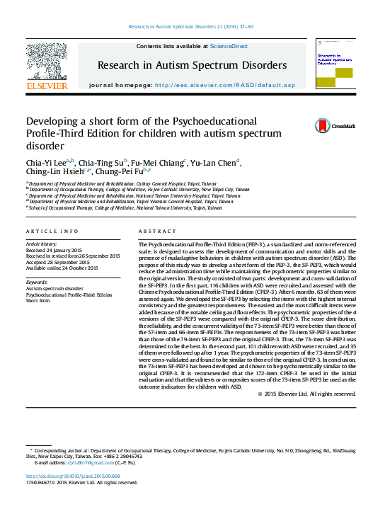 (PDF) Developing a short form of the Psychoeducational Profile-Third ...