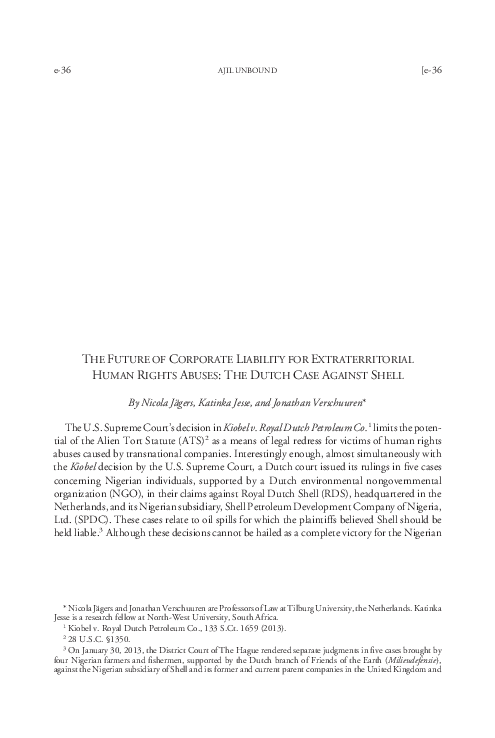 (PDF) The Future of Corporate Liability for Extra territorial Human ...