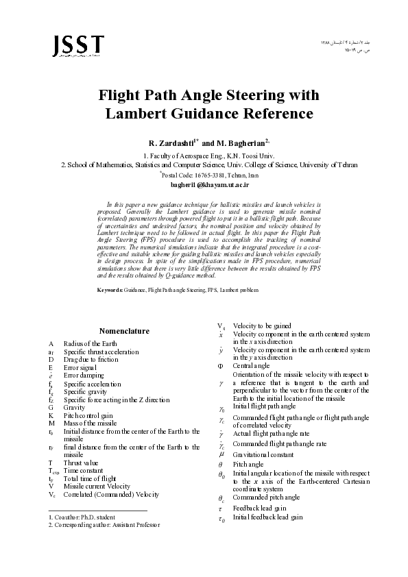 (PDF) Flight Path Angle Steering with Lambert Guidance Reference