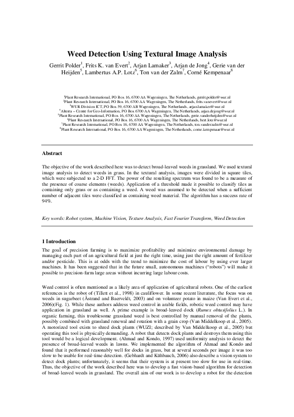 (PDF) Weed detection using textural image analysis