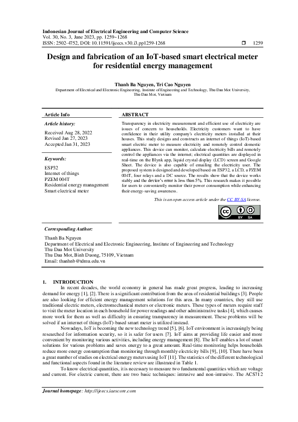 Pdf Design And Fabrication Of An Iot Based Smart Electrical Meter For
