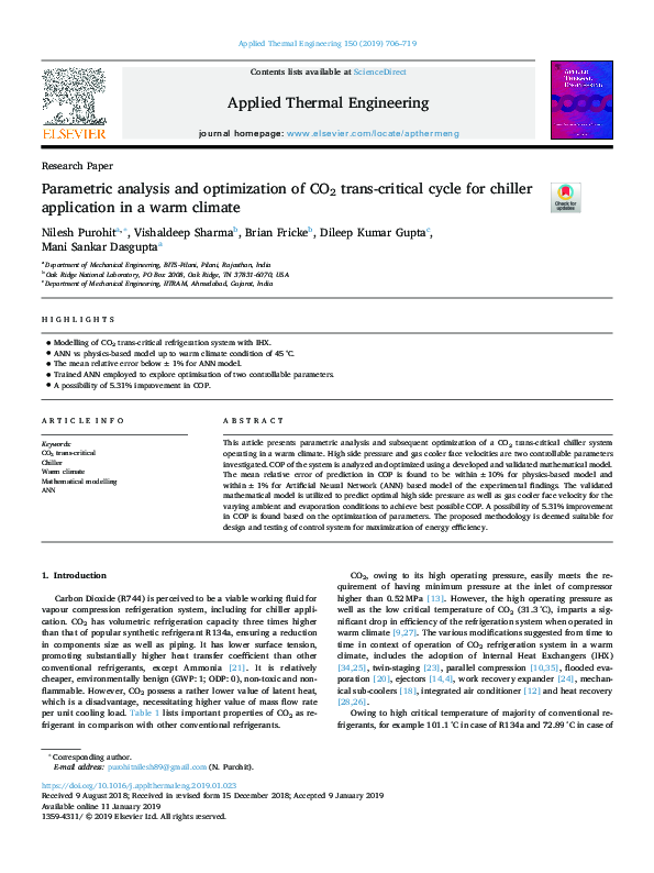 (PDF) Parametric analysis and optimization of CO2 trans-critical cycle ...