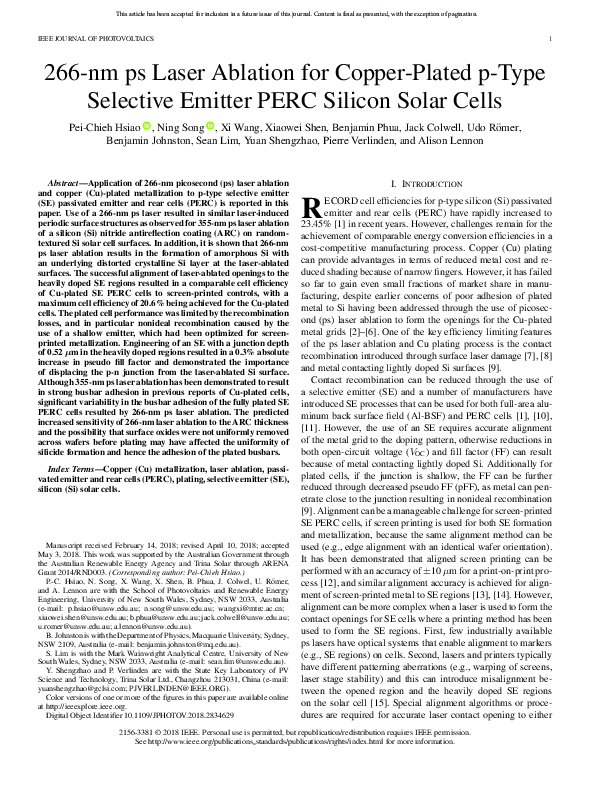 (PDF) 266-nm ps Laser Ablation for Copper-Plated p-Type Selective ...