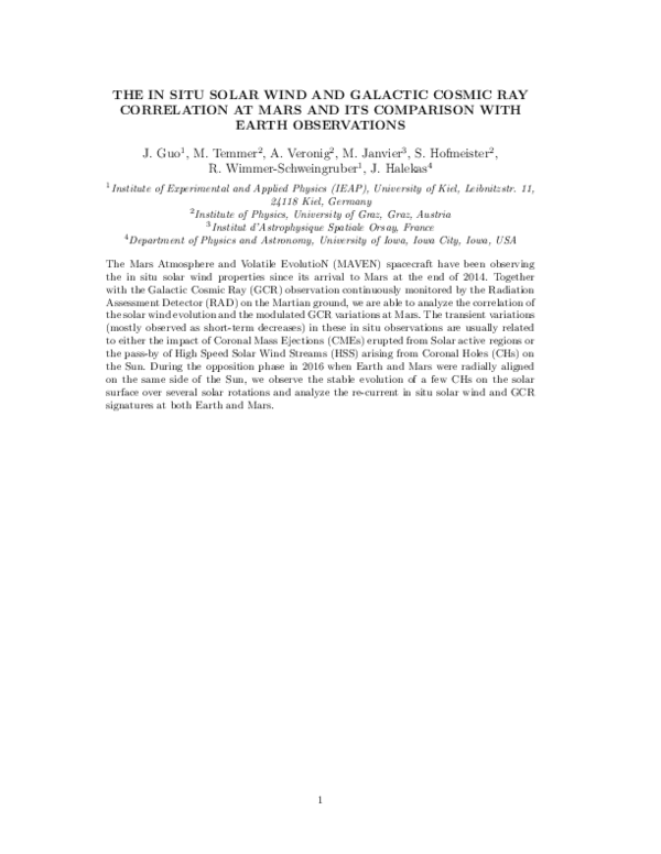 (PDF) The in situ Solar Wind and Galactic Cosmic Ray correlation at ...