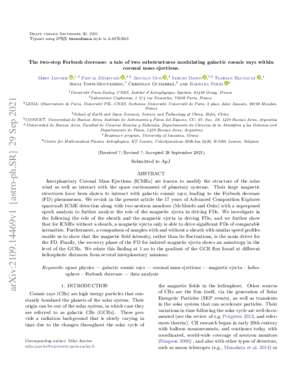 (PDF) The Two-step Forbush Decrease: A Tale of Two Substructures Modulating Galactic Cosmic Rays ...