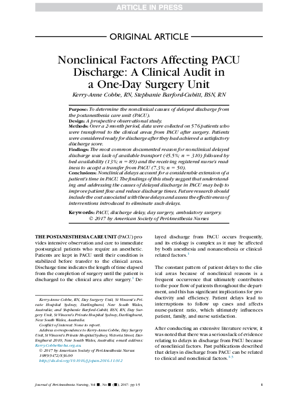 (PDF) Nonclinical Factors Affecting PACU Discharge: A Clinical Audit in ...