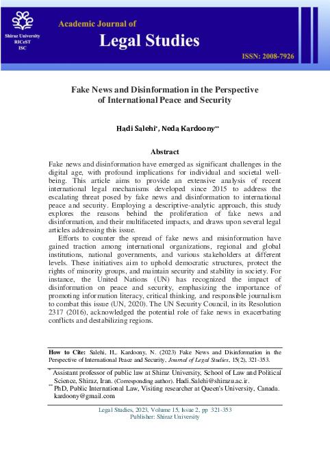 (PDF) Fake News and Disinformation in the Perspective of International ...