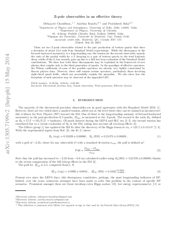 (PDF) Z -pole observables in an effective theory