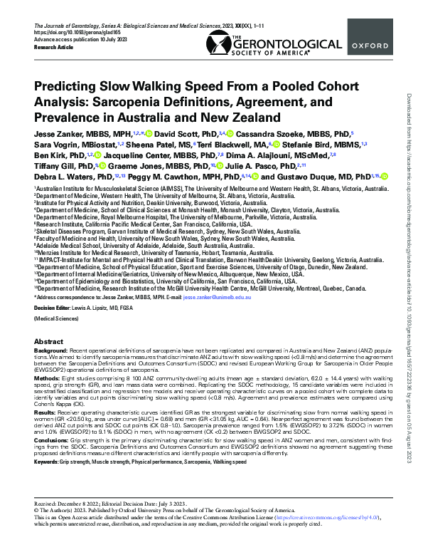 (PDF) Predicting Slow Walking Speed From a Pooled Cohort Analysis ...