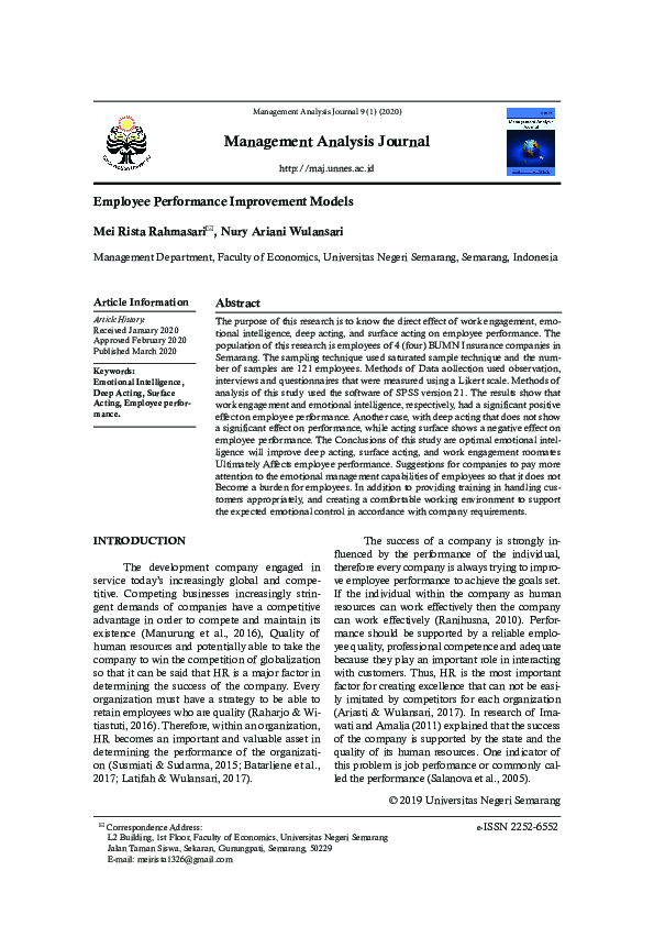 (PDF) Employee Performance Improvement Models