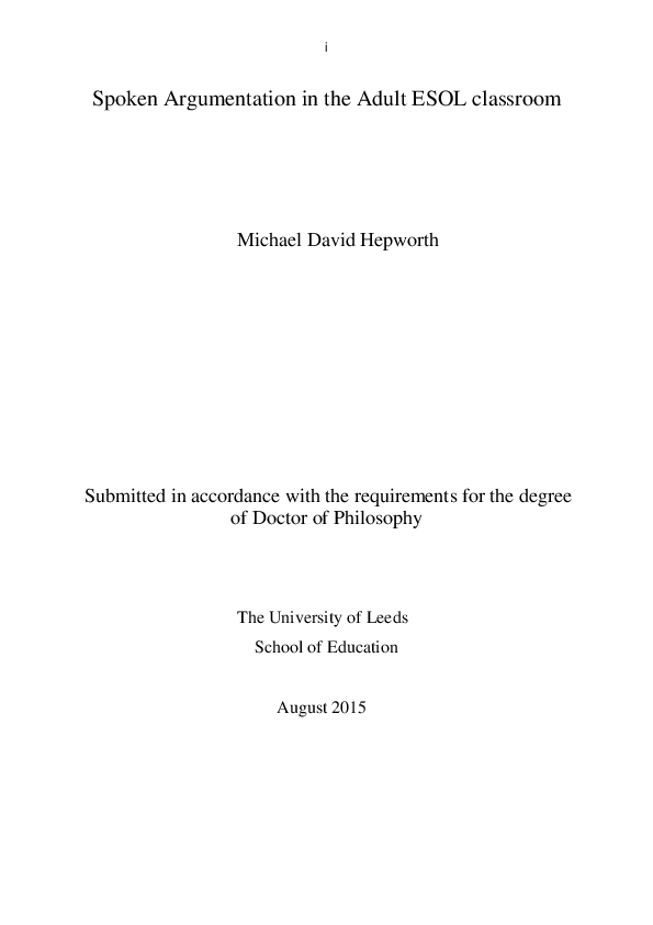 (PDF) Spoken argumentation in the adult ESOL classroom