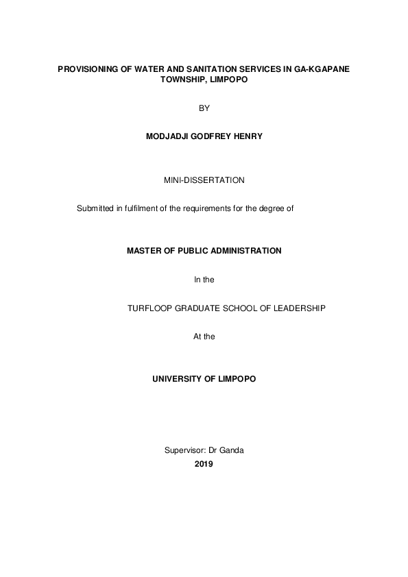 (PDF) Provision of water and sanitation services in Ga-Kgapane Township ...
