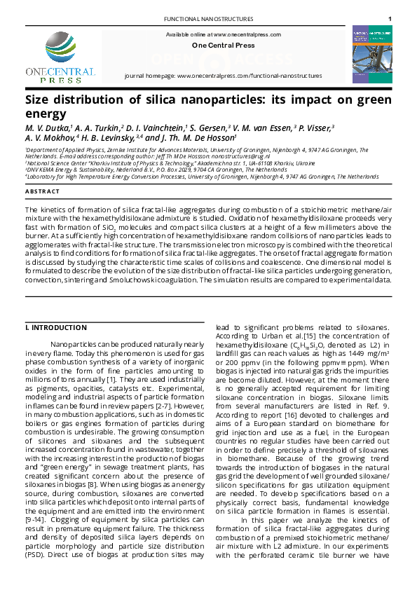 (PDF) Size distribution of silica nanoparticles: its impact on green energy