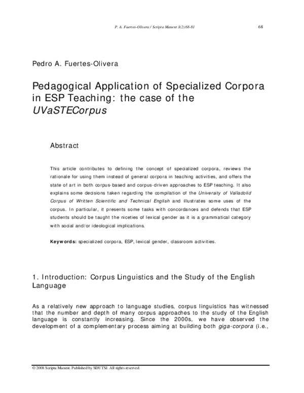 (PDF) Pedagogical Application of Specialized Corpora in ESP Teaching ...