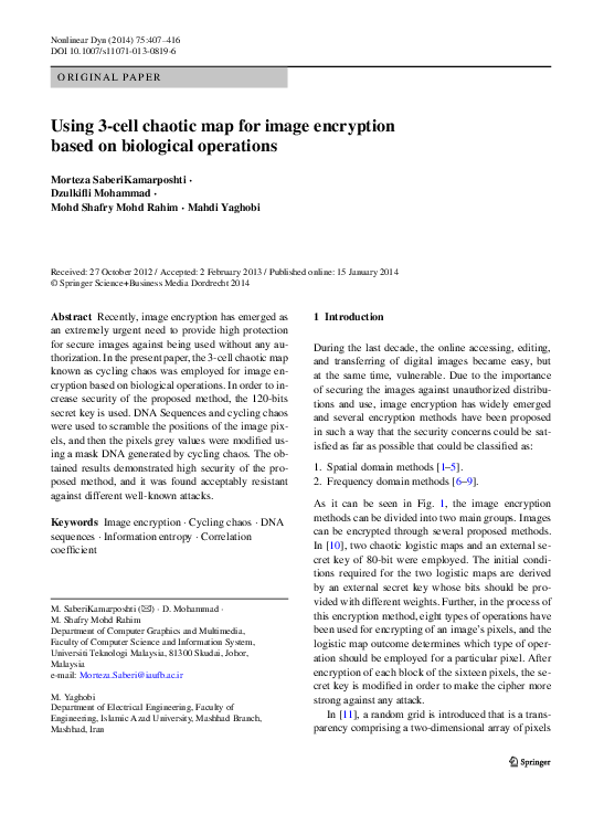 Pdf Using 3 Cell Chaotic Map For Image Encryption Based On Biological Operations