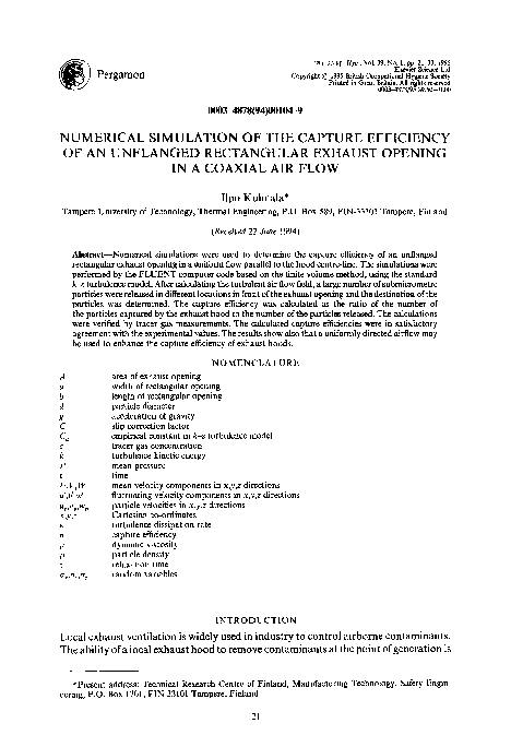 (PDF) Numerical simulation of the capture efficiency of an unflanged ...