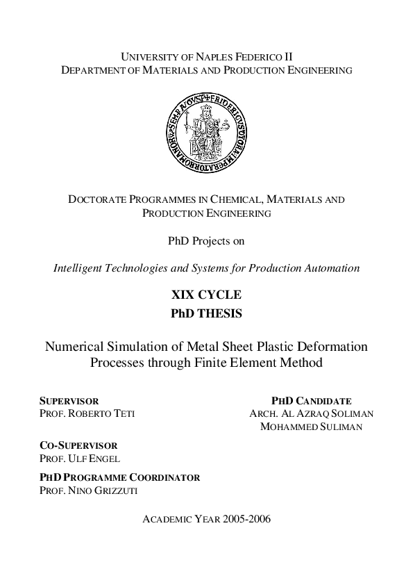 (PDF) Numerical simulation of metal sheet plastic deformationprocesses ...